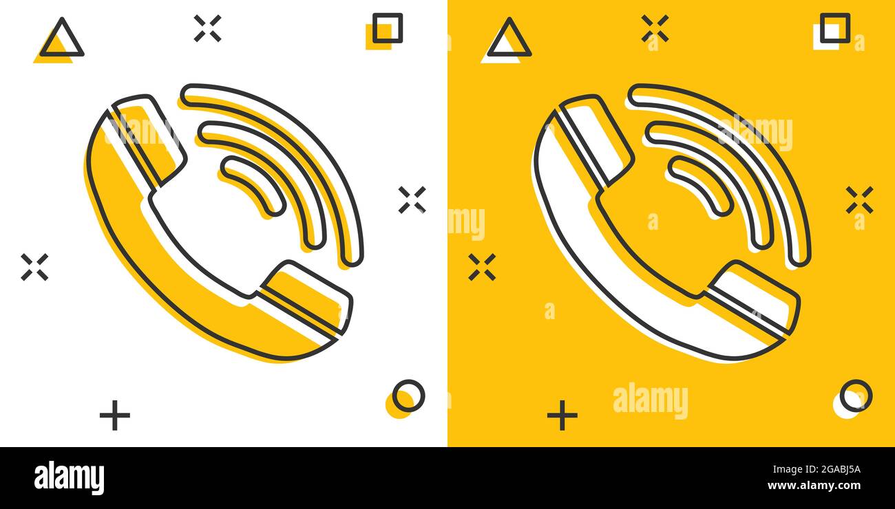 Cartoon phone icon in comic style. Call illustration pictogram. Contact ...