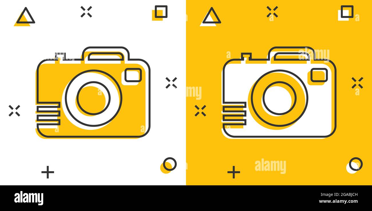 Vector cartoon photo camera icon in comic style. Photographer cam sign ...