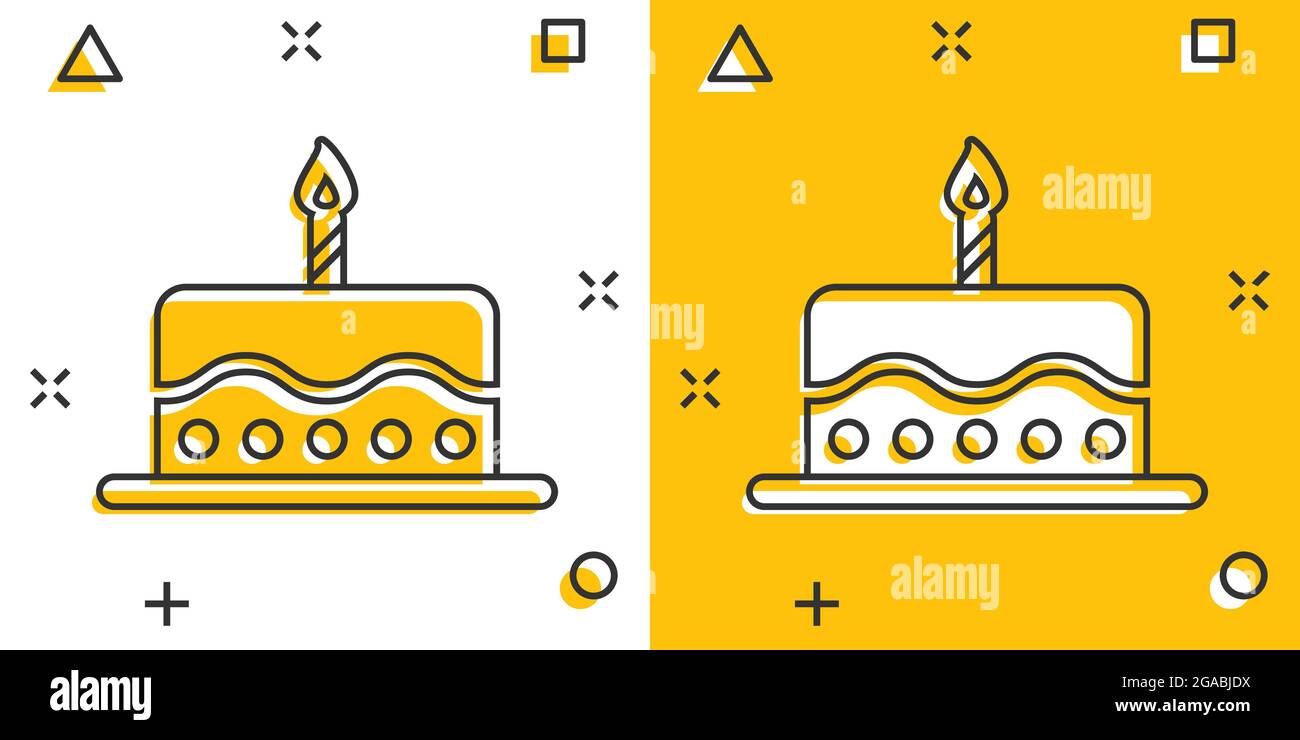 Cartoon birthday cake icon in comic style. Fresh pie muffin sign ...