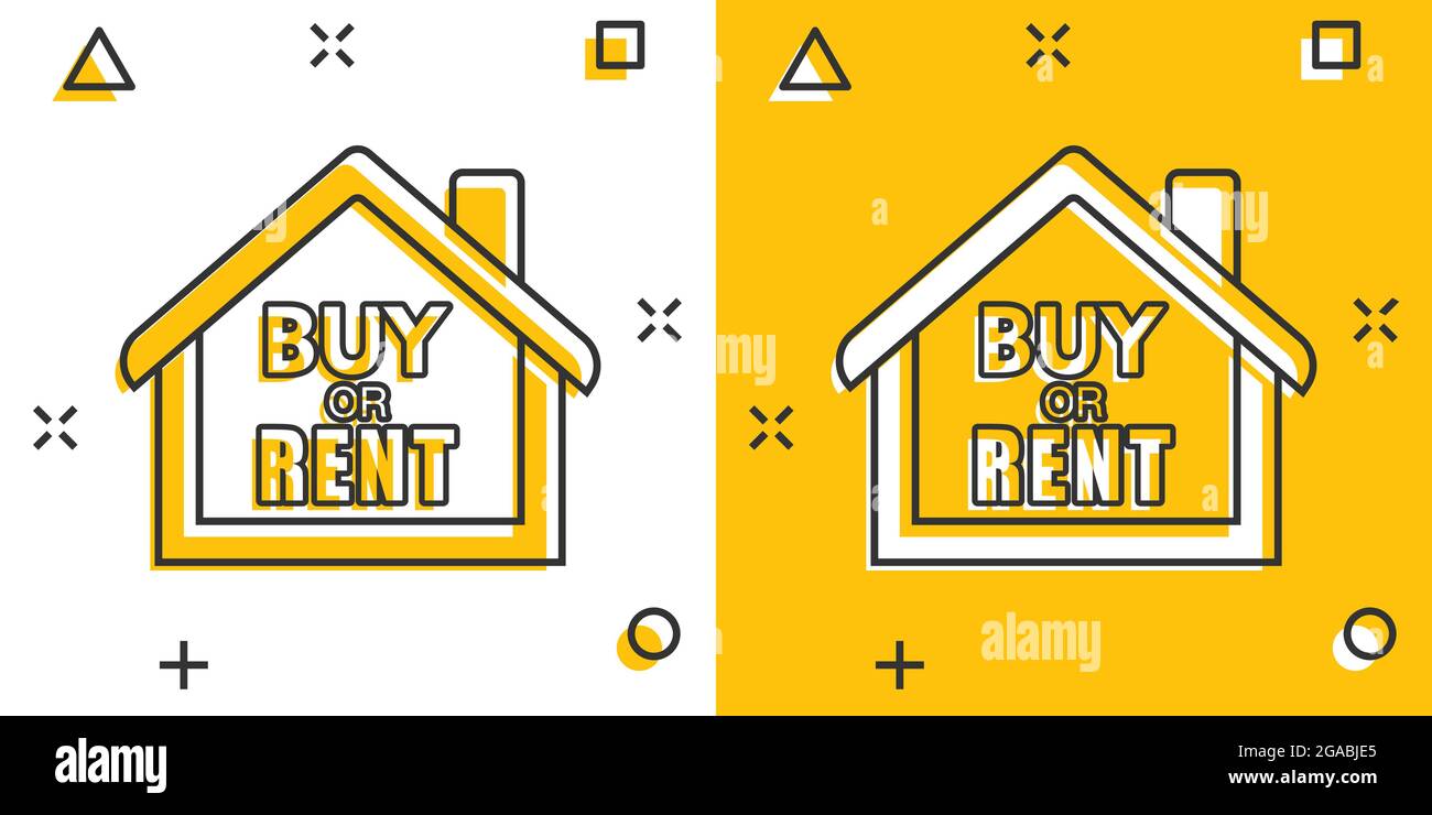 Vector cartoon buy or rent house icon in comic style. House sign ...