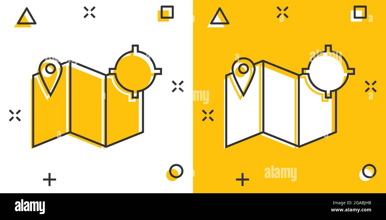 Cartoon map pin icon in comic style. Location gps illustration ...