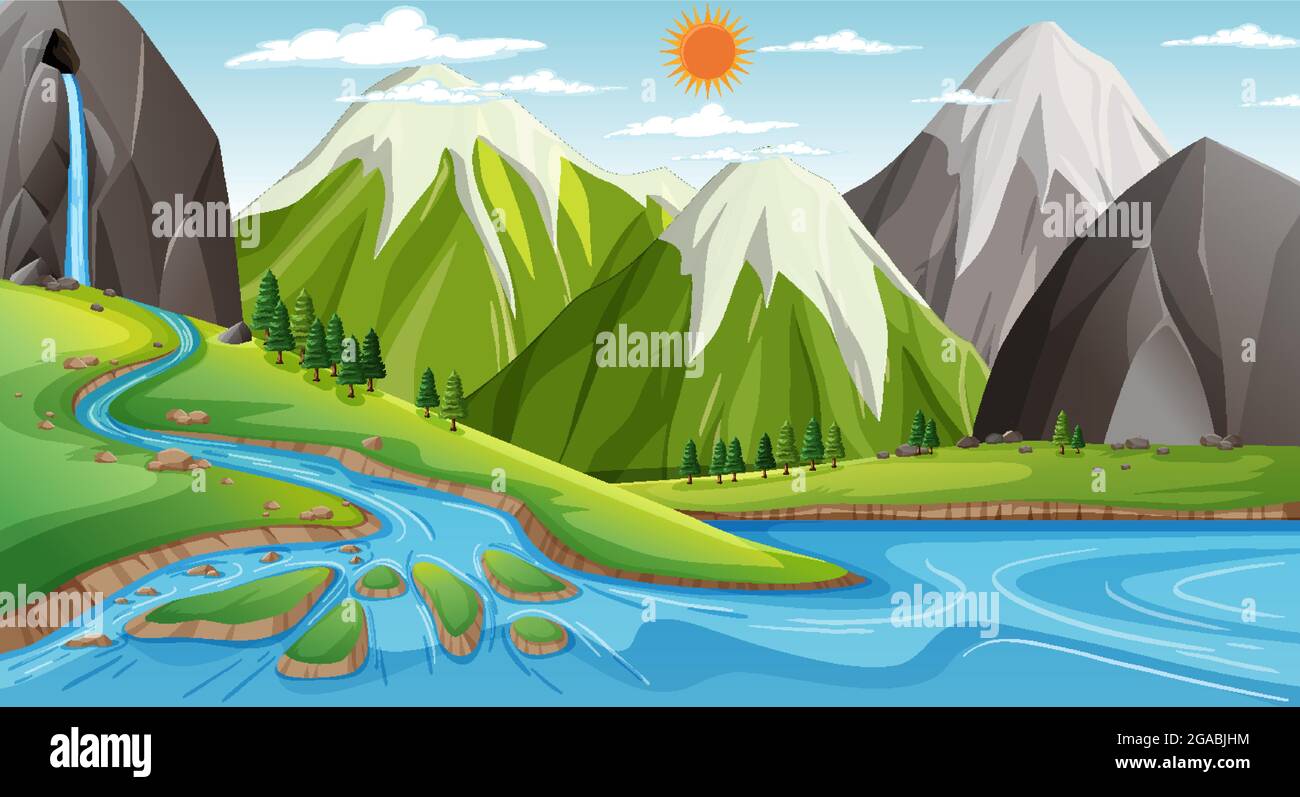 Land and water geography landscape illustration Stock Vector Image ...