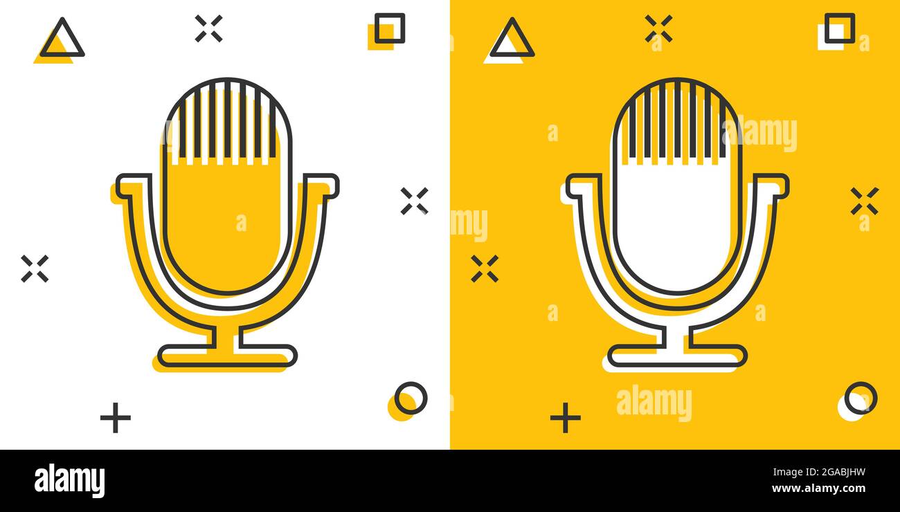 Cartoon microphone icon in comic style. Mic illustration pictogram ...