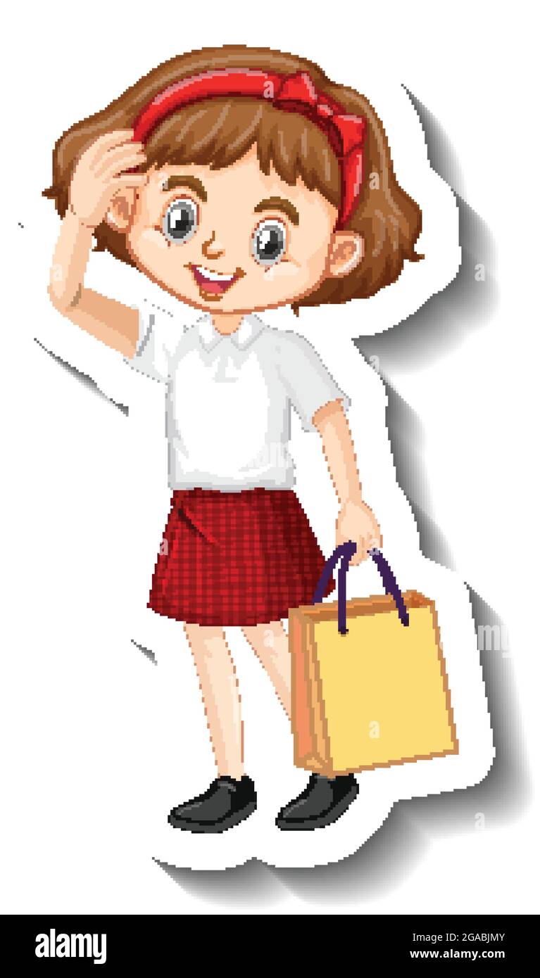 A sticker template with cute student girl in school uniform ...