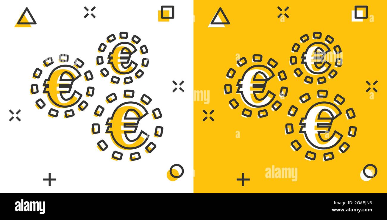 Vector cartoon euro coins icon in comic style. Money coin sign ...