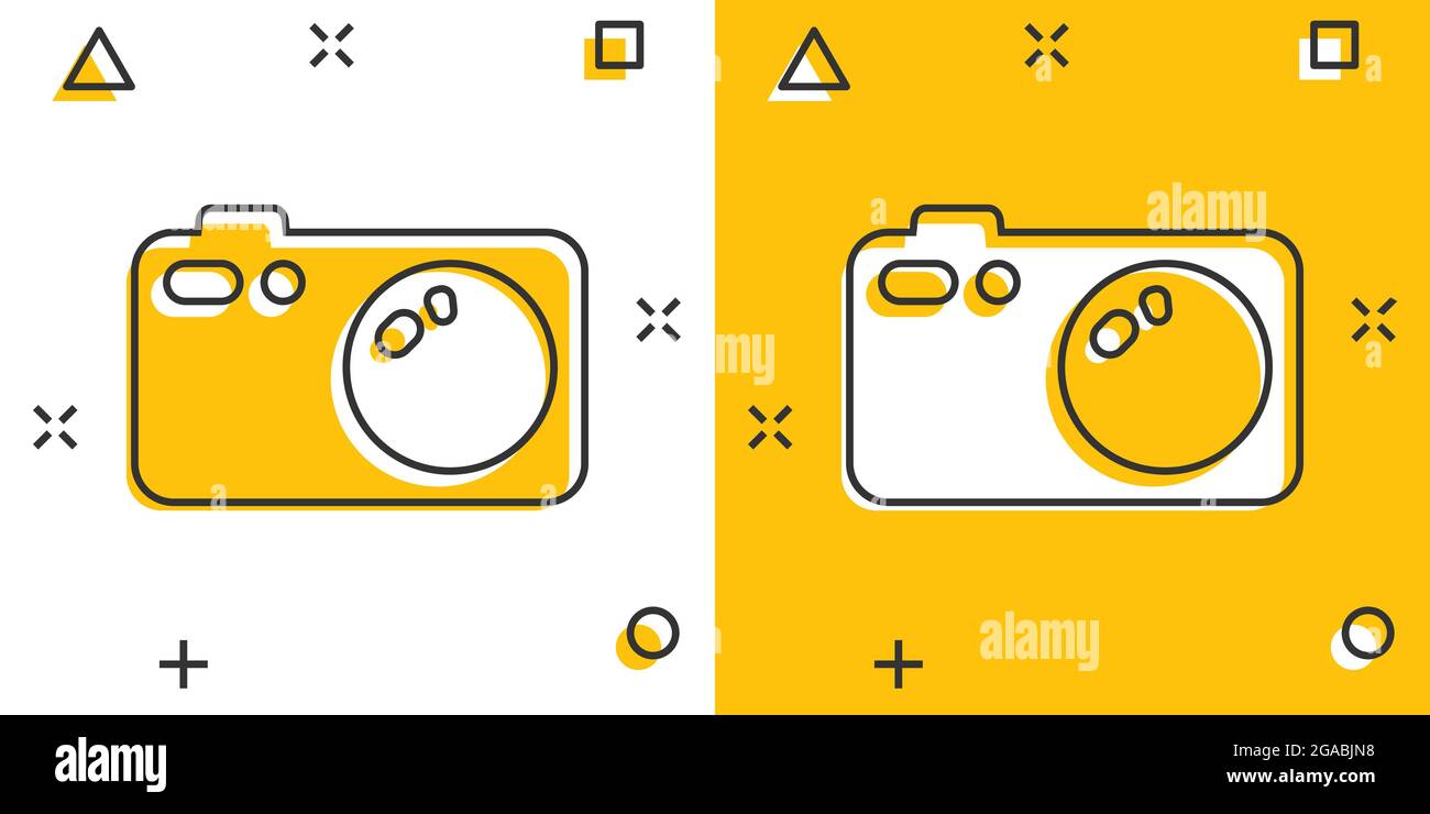 Vector cartoon photo camera icon in comic style. Photographer cam sign ...