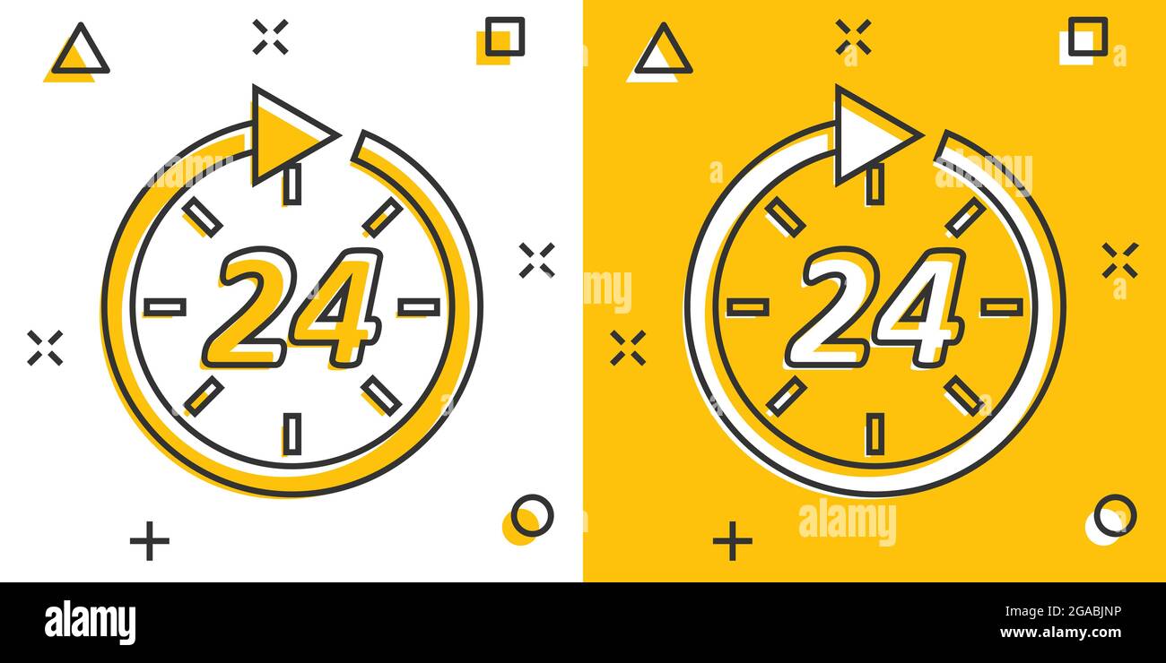 Vector cartoon time icon in comic style. 24 hours sign illustration ...