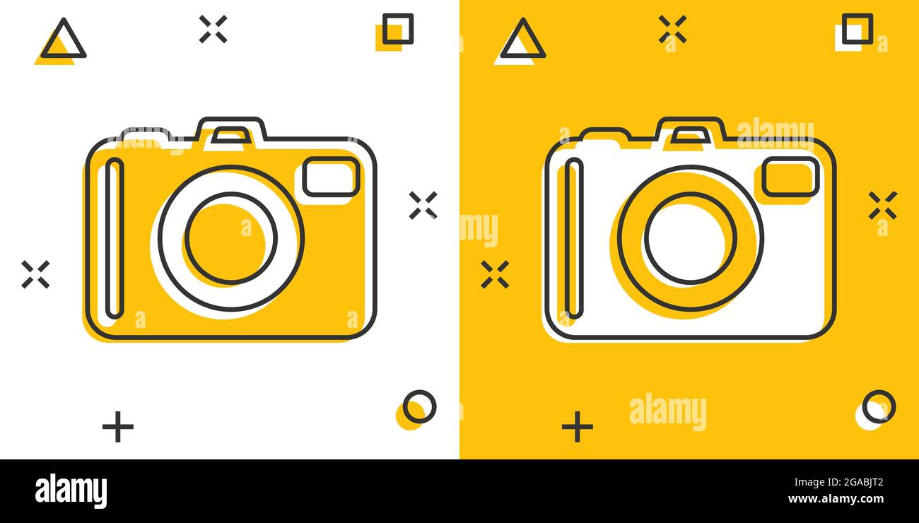 Vector cartoon photo camera icon in comic style. Photographer cam sign ...