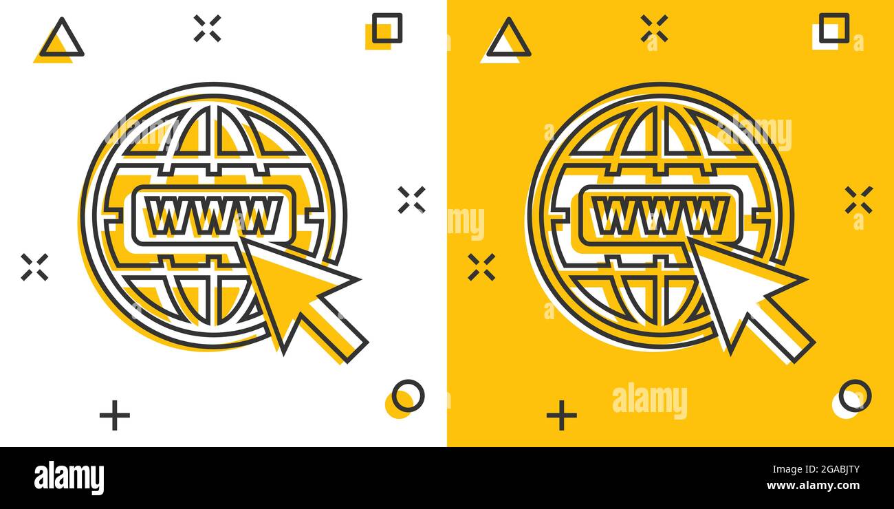 Vector cartoon go to web icon in comic style. Globe world sign ...