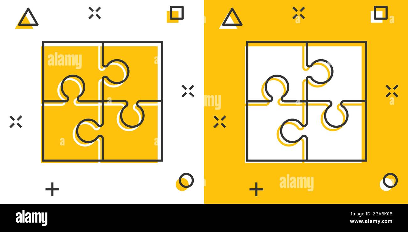 Cartoon puzzle icon in comic style. Jigsaw sign illustration pictogram ...