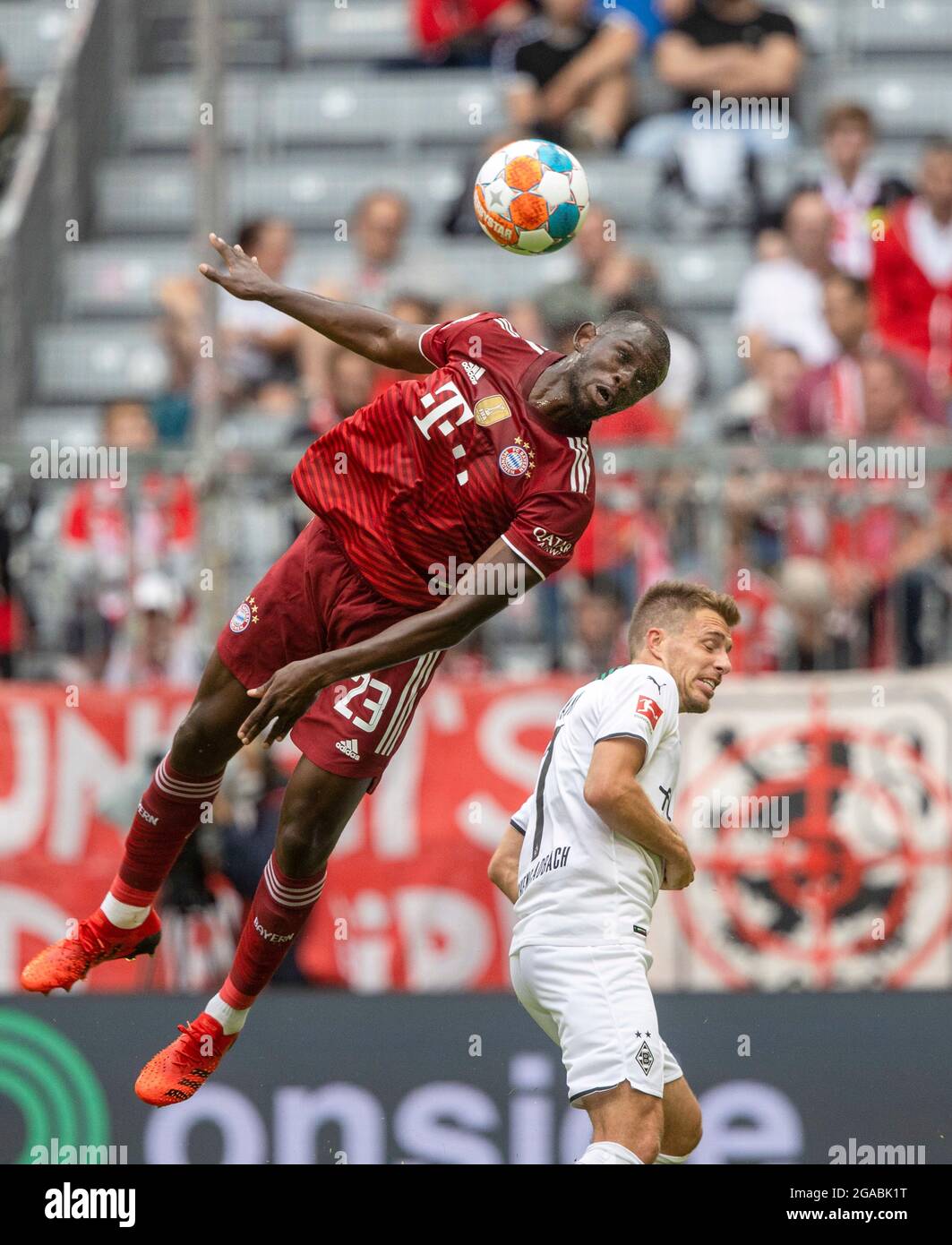 Muenchen, ALLIANZARENA, Germany. 28th July, 2021. Tanguy NIANZOU (# 23, M) in a duels with ...