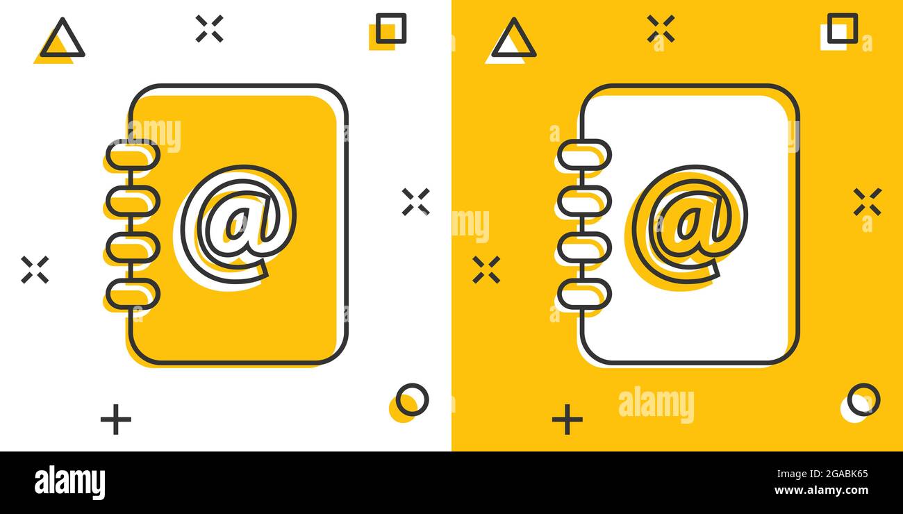 Vector cartoon address book icon in comic style. Email note sign ...