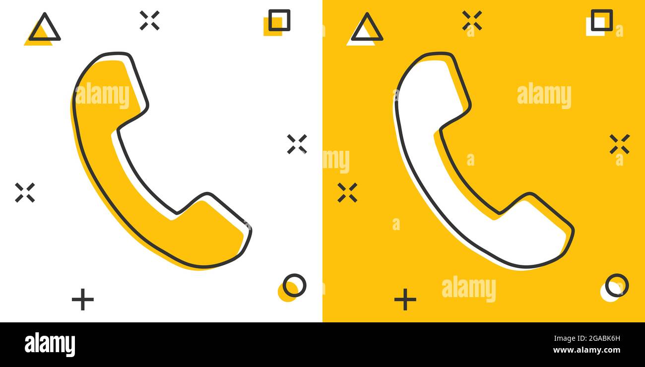 Vector cartoon phone icon in comic style. Contact, support service sign ...