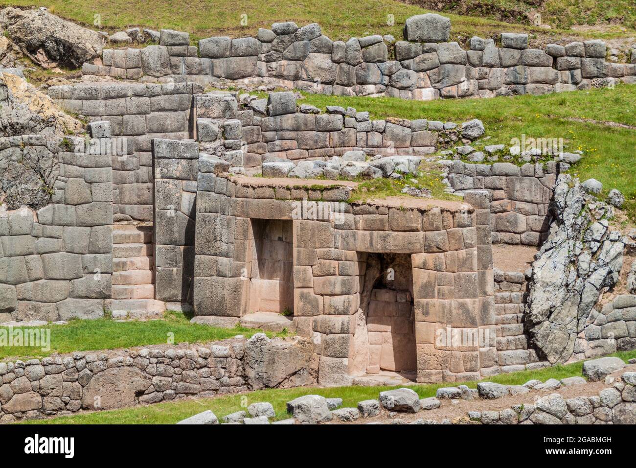 Ruins of Inca's ceremonial stone bath Tambomachay near Cuzco, Peru ...