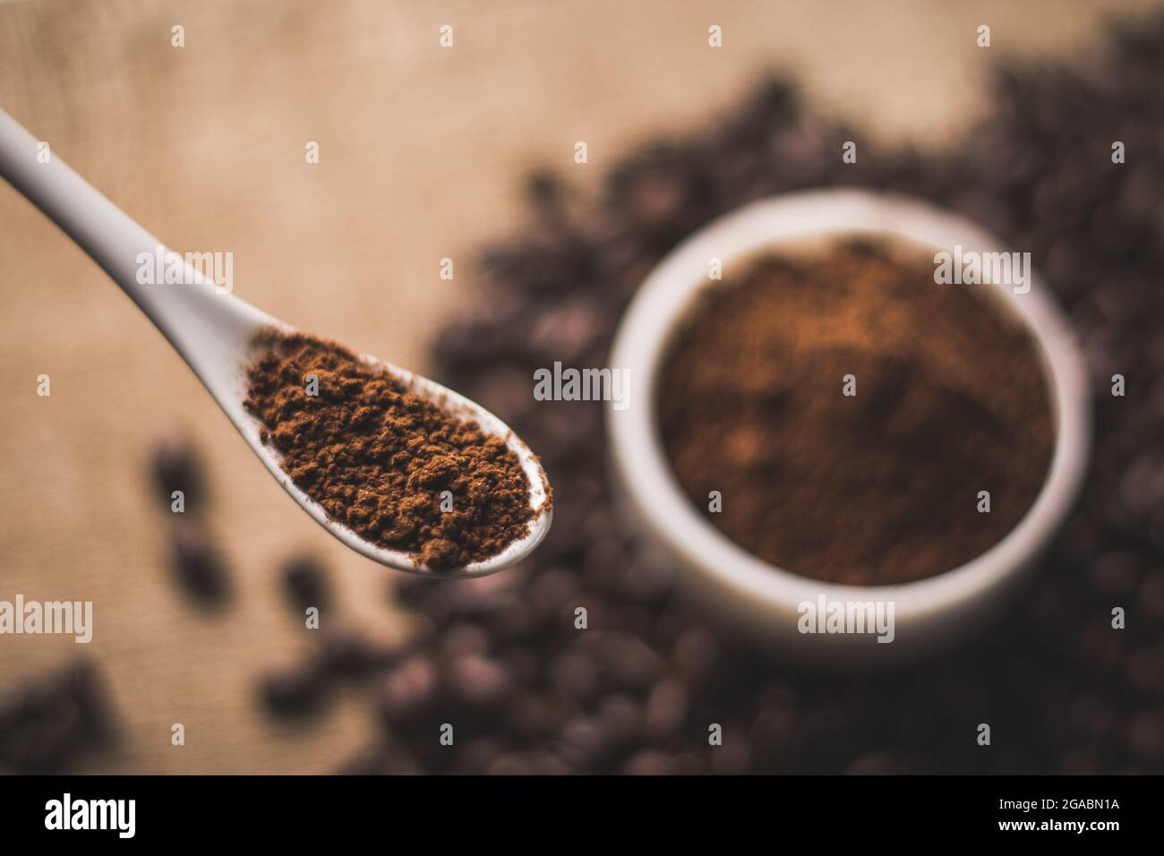 Coffee beans and powder with textured background stock image Stock ...