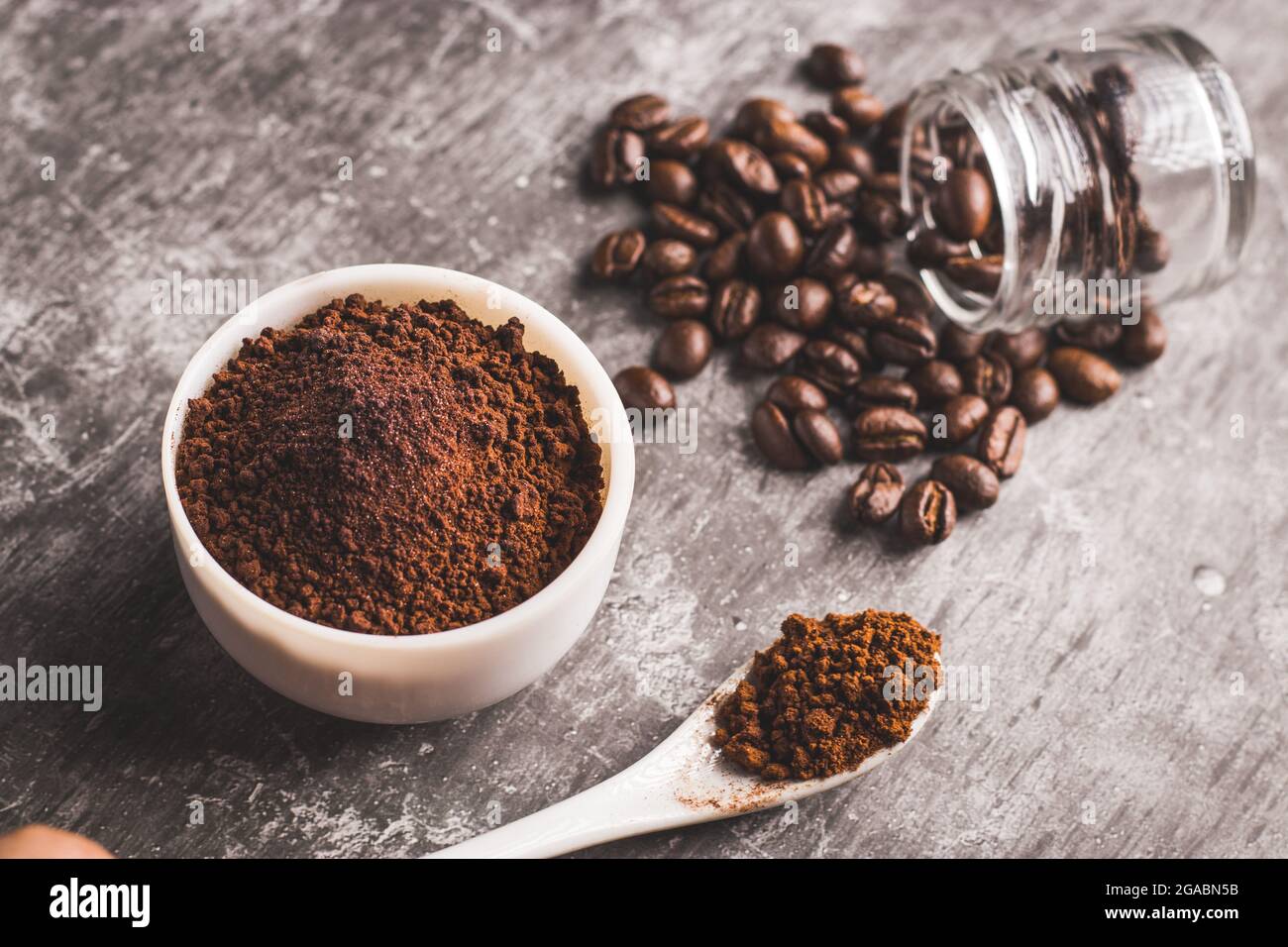 Coffee beans and powder with textured background stock image Stock ...
