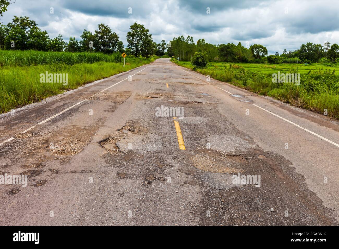 Damaged asphalt pavement road with potholes ,Asia Stock Photo - Alamy