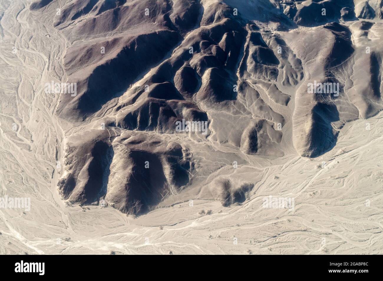 Aerial view of geoglyphs near Nazca - famous Nazca Lines, Peru. On the ...