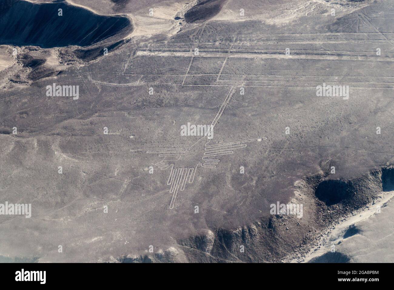 Aerial view of geoglyphs near Nazca - famous Nazca Lines, Peru. In the ...