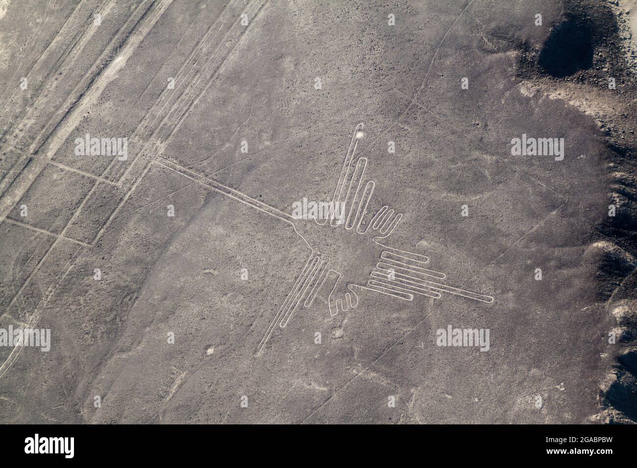 Aerial view of geoglyphs near Nazca - famous Nazca Lines, Peru. In the ...