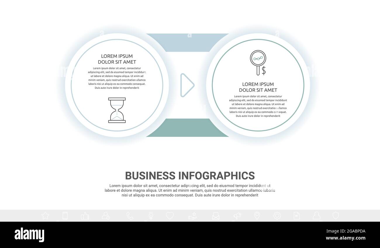 Vector minimal line infographics with circles and arrows. Business timeline 2 steps by step ...