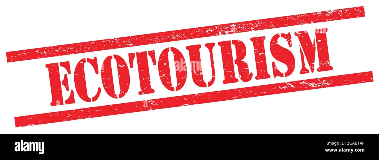 ECOTOURISM text on red grungy rectangle vintage stamp Stock Photo - Alamy