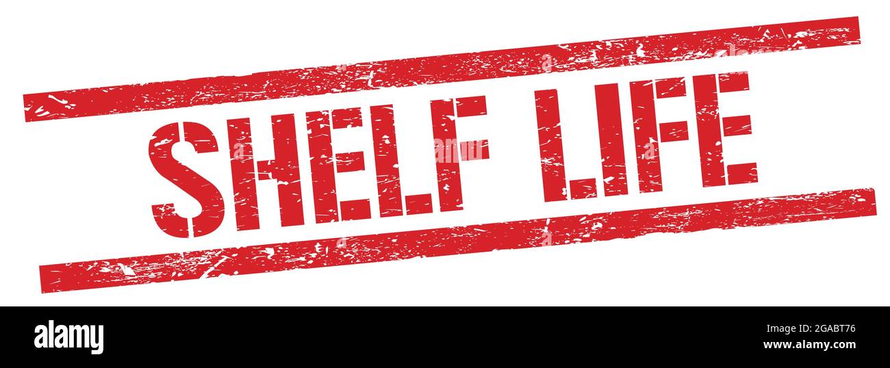 SHELF LIFE text on red grungy rectangle stamp sign Stock Photo - Alamy