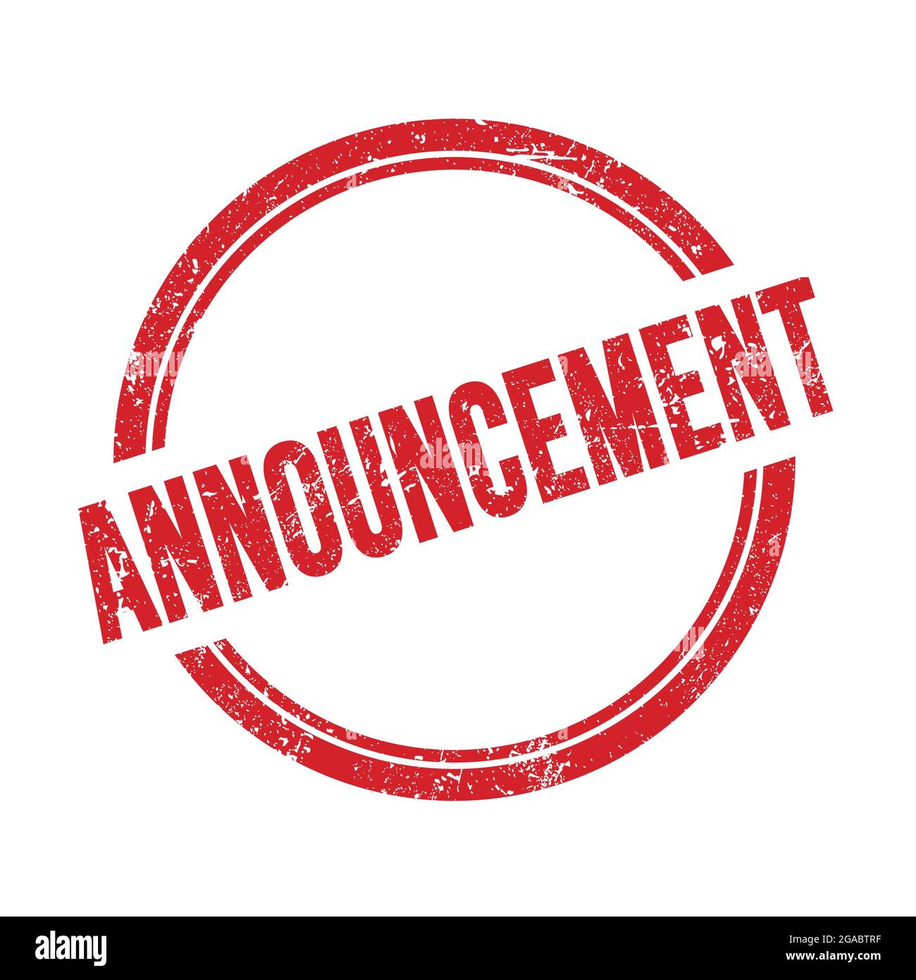 ANNOUNCEMENT text written on red grungy vintage round stamp Stock Photo ...