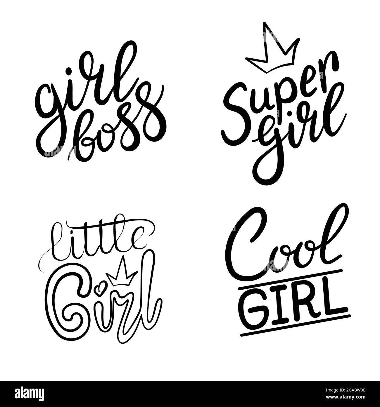 Set of lettering girl print. Hand written typography lettering for card ...