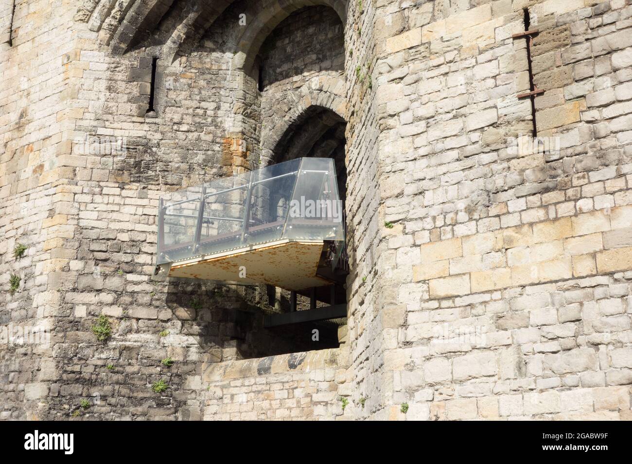 Viewing platform on Caernarfon Castle wall that overlooks the town and ...