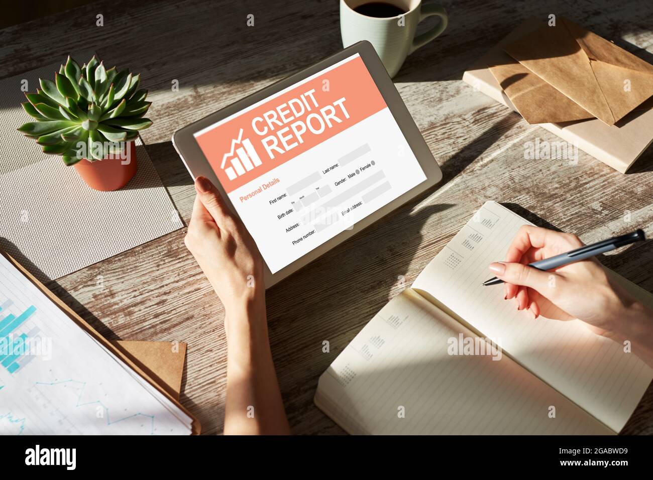 Credit report application form on screen. Business and finance concept ...