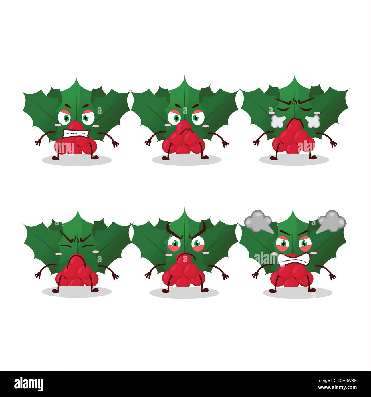 Holly berry cartoon character with various angry expressions. Vector ...