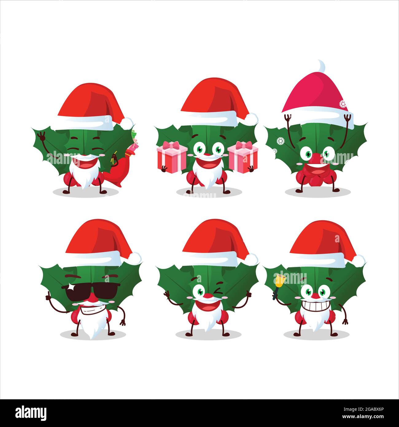 Santa Claus emoticons with holly berry cartoon character. Vector ...