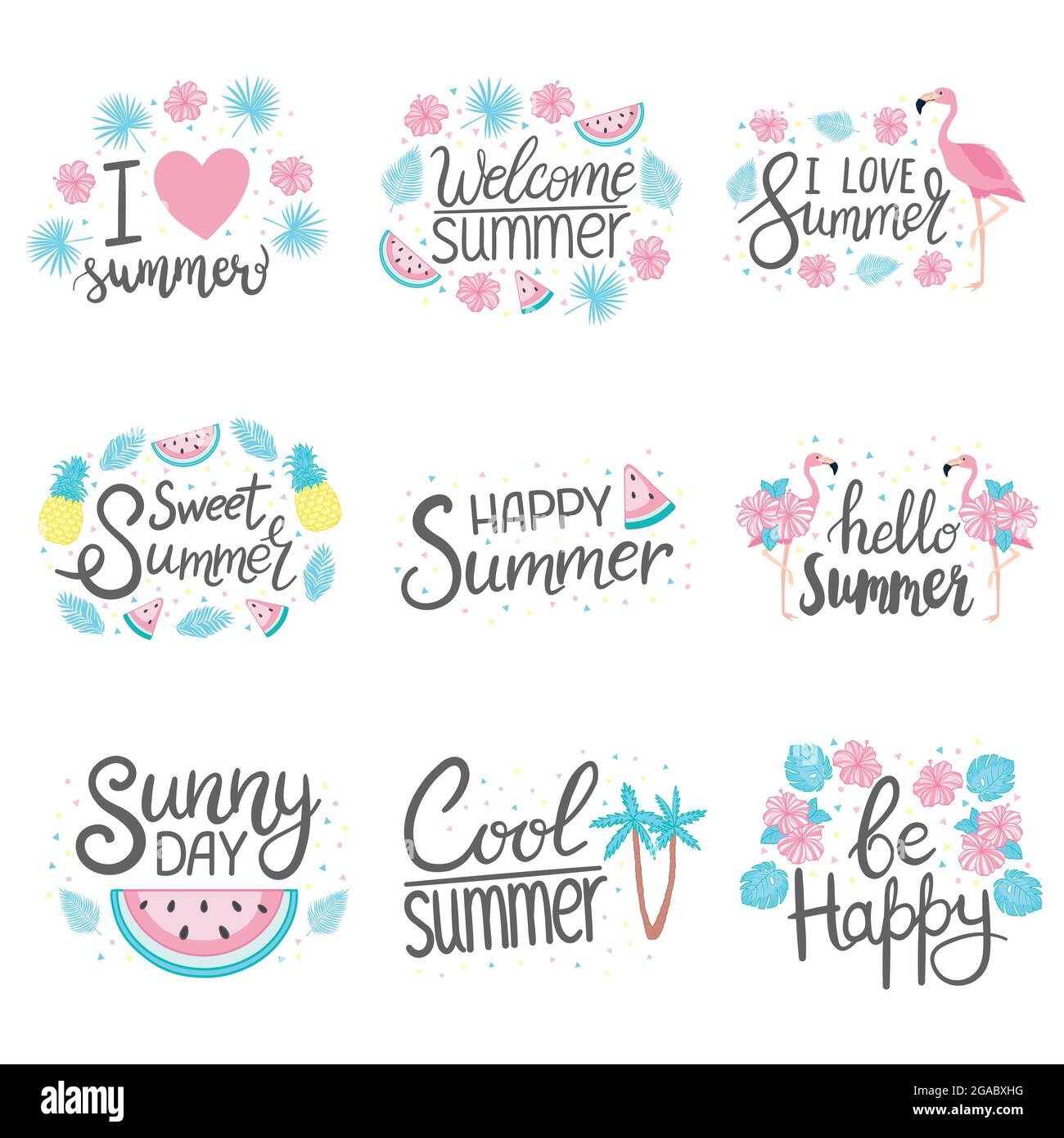 Summer Lettering Design Set - hand drawn Vector illustration Stock ...