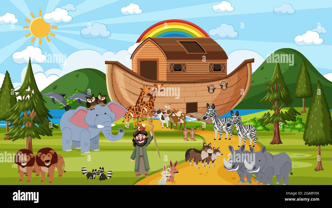 Noah's Ark with wild animals in nature scene illustration Stock Vector Image & Art - Alamy