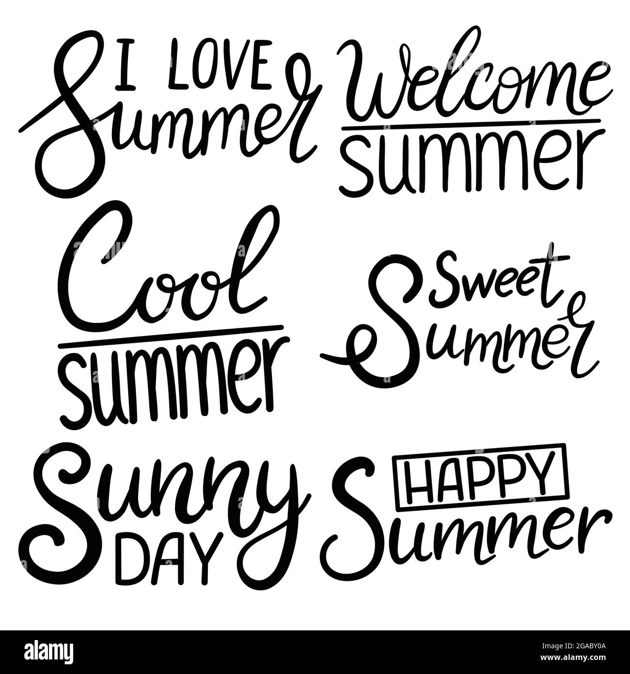 Summer Lettering Design Set - hand drawn Vector illustration Stock ...