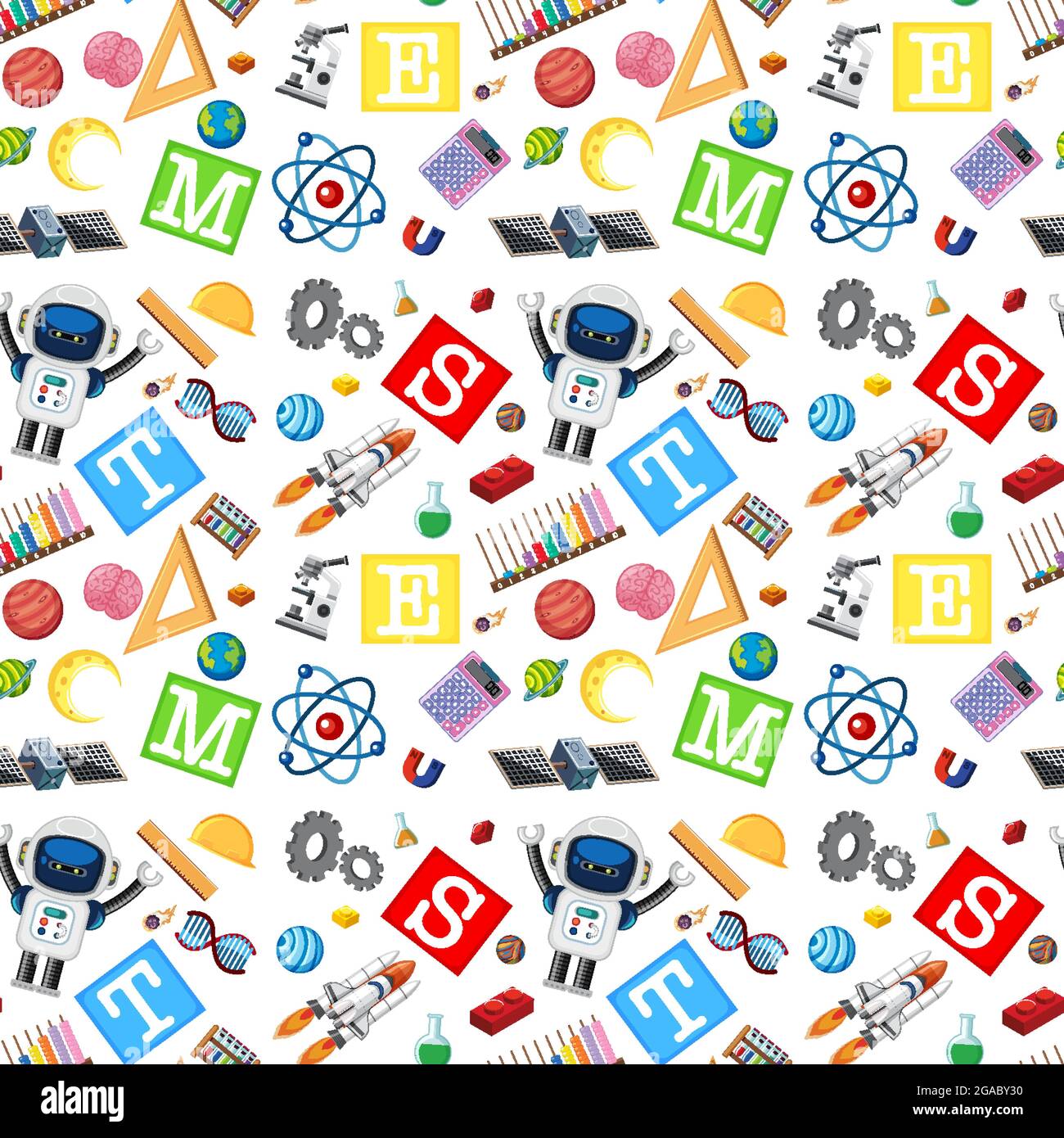 Colourful STEM education seamless background illustration Stock Vector ...