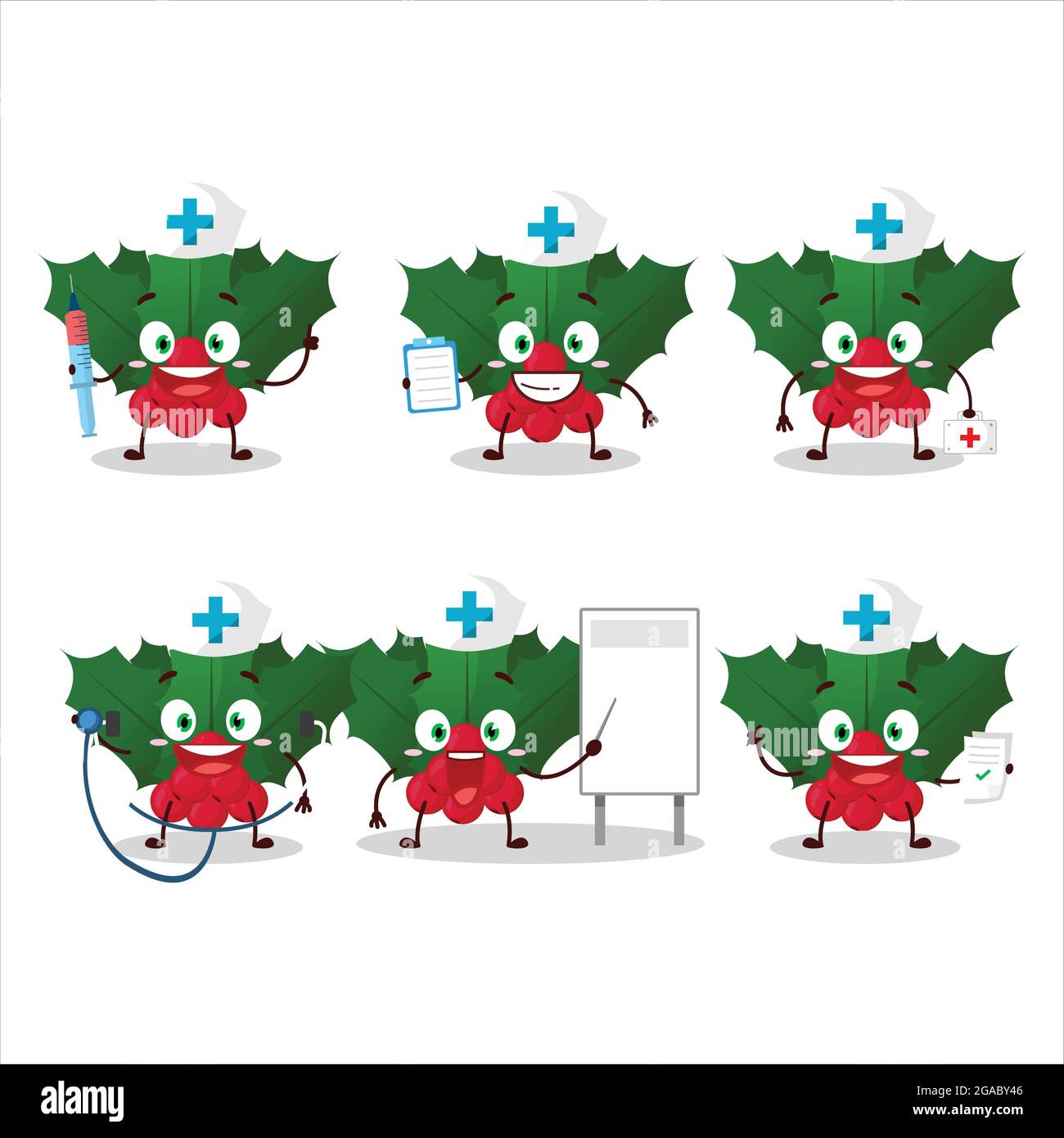 Doctor profession emoticon with holly berry cartoon character. Vector ...