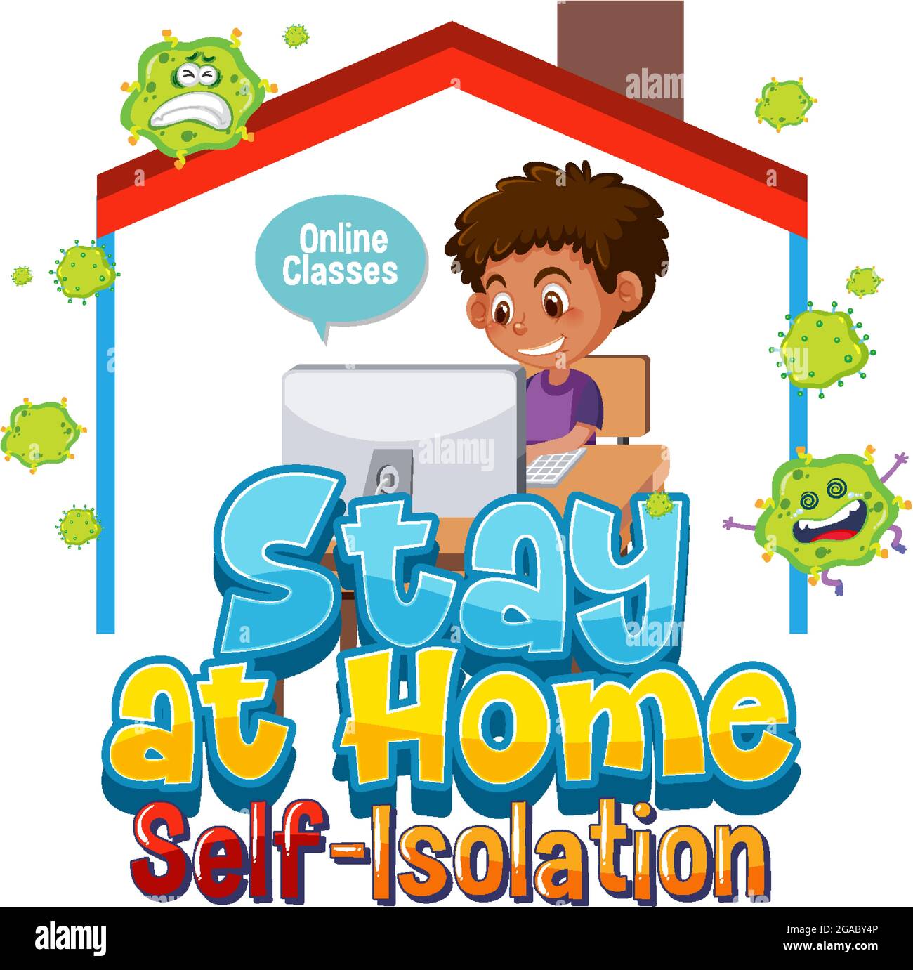 Stay at home and self-isolation banner with cartoon character work from ...