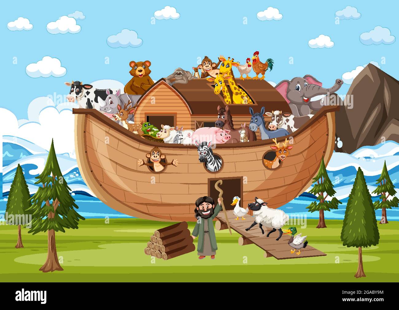 Animals on Noah's ark in the ocean scene illustration Stock Vector Image & Art - Alamy