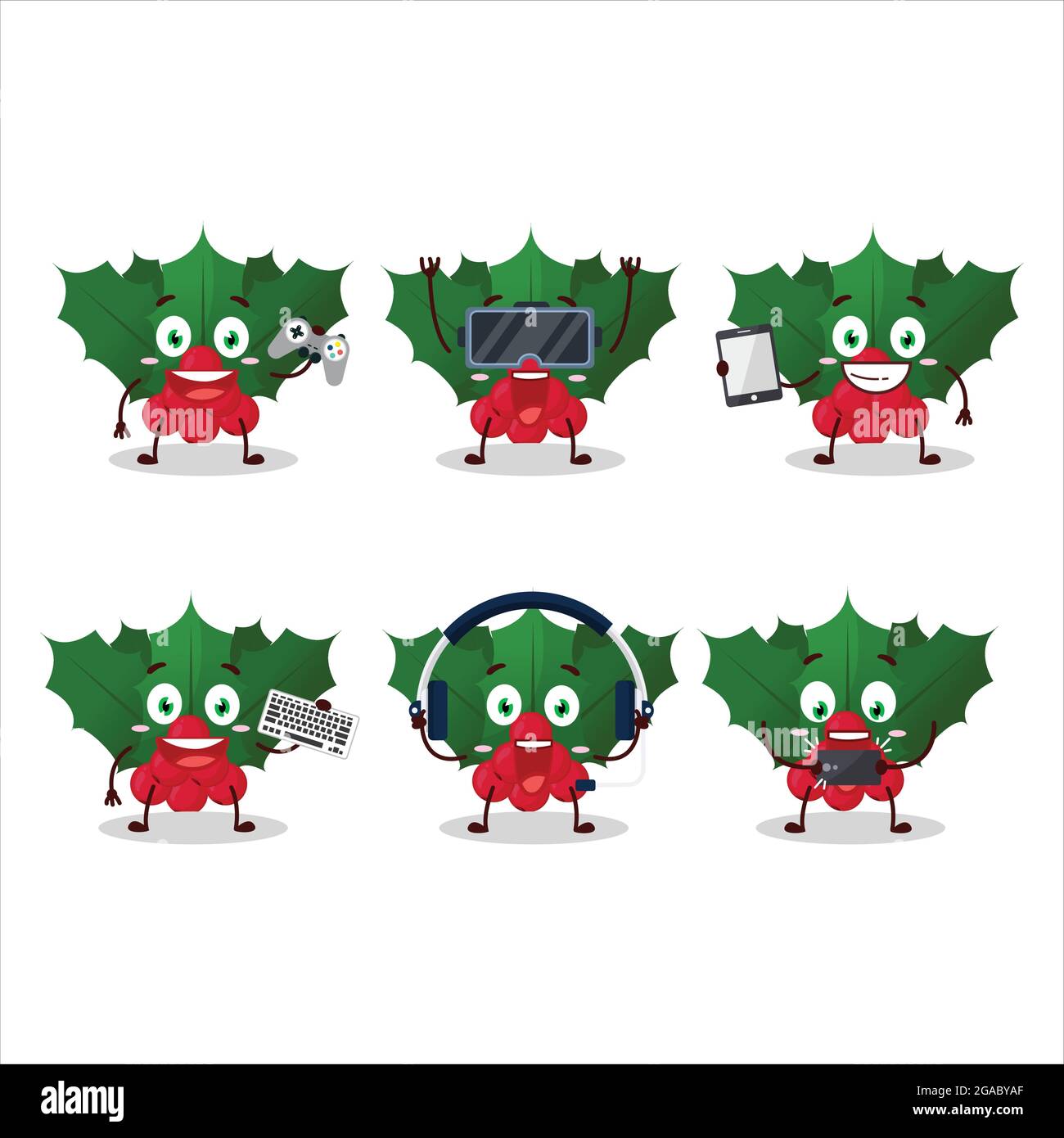 Holly berry cartoon character are playing games with various cute ...