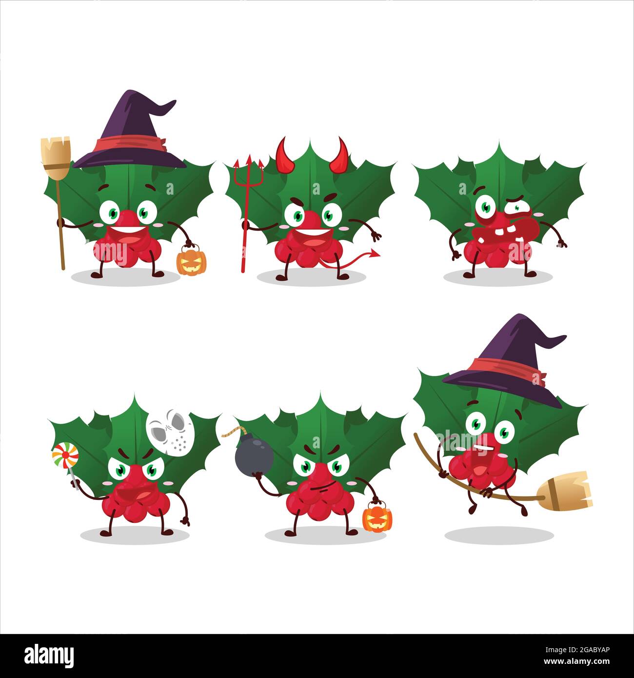 Halloween expression emoticons with cartoon character of holly berry ...