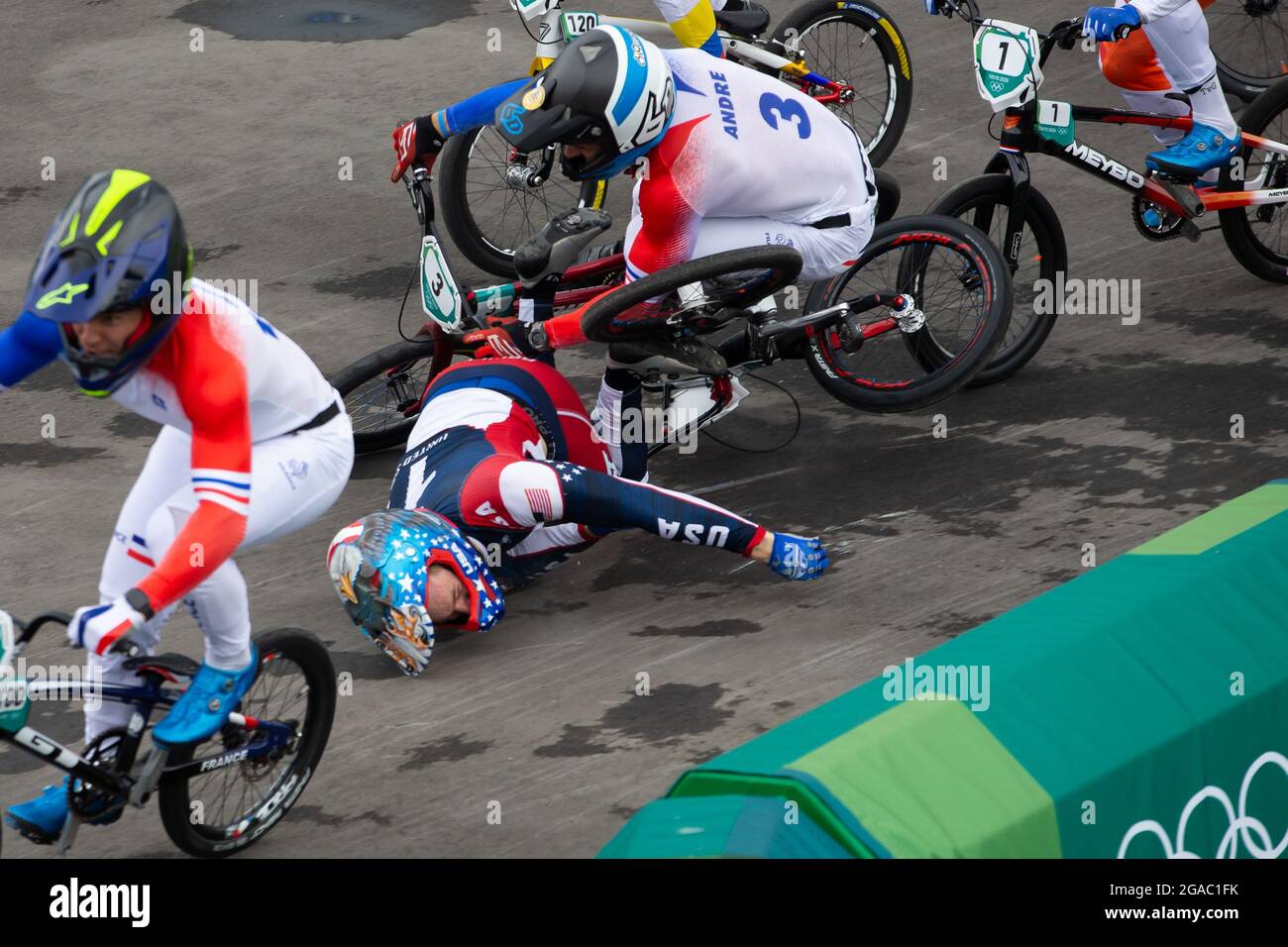 July 30, 2021: Connor Fields (11) of United States crashes in the ...