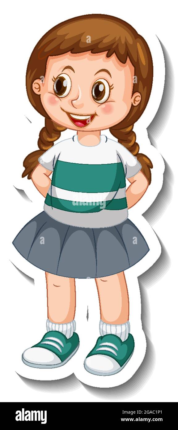 Sticker template with a girl in standing posing cartoon character ...