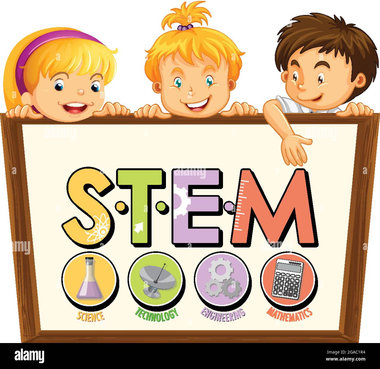 STEM education logo with little kids cartoon character illustration ...