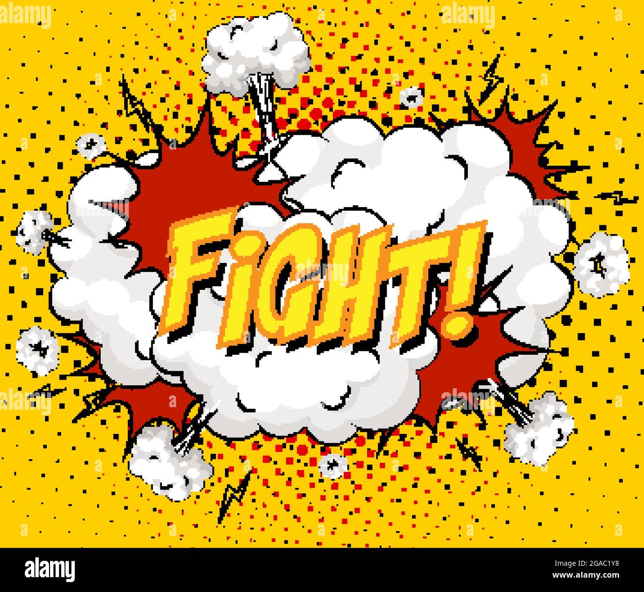 FIGHT text on comic cloud explosion on yellow background illustration ...
