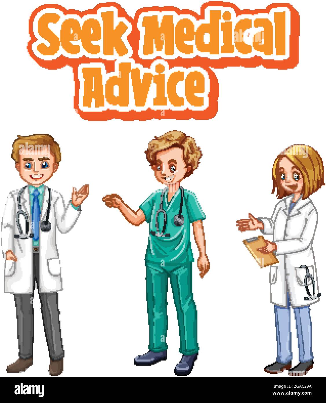 Seek Medical Advice font in cartoon style with many doctors cartoon ...
