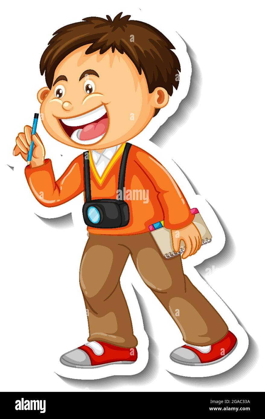 Sticker template with a boy cartoon character isolated illustration ...