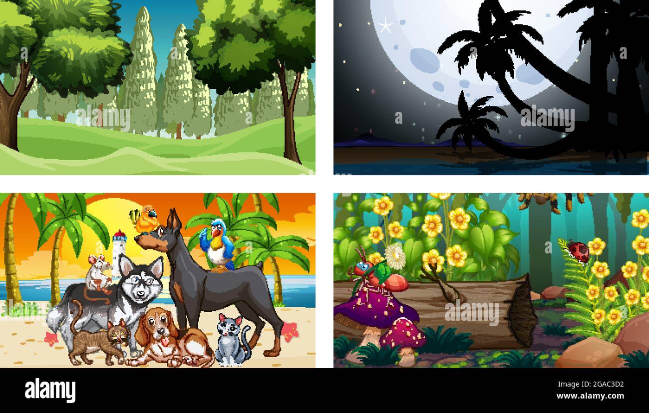 Four different nature horizontal scene illustration Stock Vector Image ...