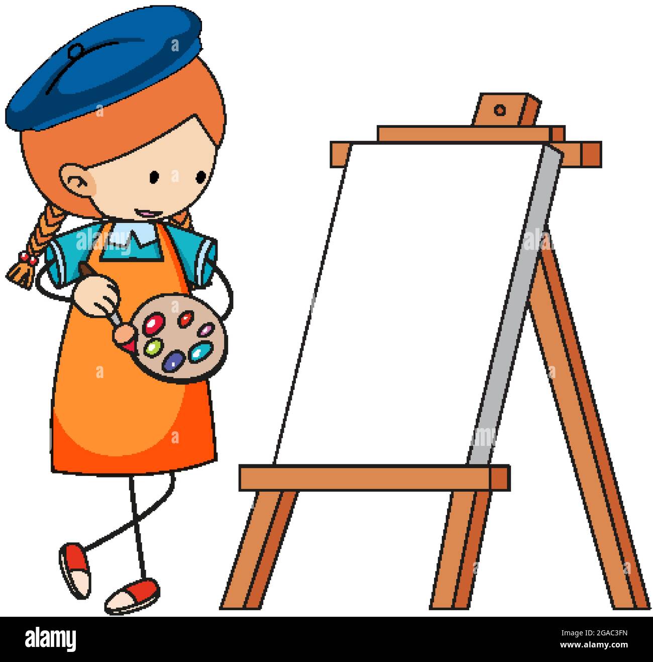 Little artist cartoon character with blank board isolated illustration ...